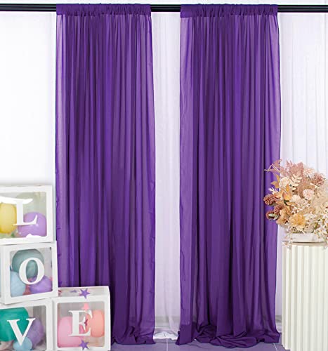 Chiffon Backdrop Curtain 29''x84'' Purple Chiffon Fabric Drapes for Wedding Ceremony 5FTx7FT Chiffon Voile Curtains 2 Panels Photography Backdrop Drapes Party Stage Backdrop (29''x84''x2pcs, Purple)