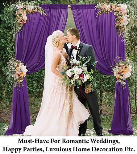 Chiffon Backdrop Curtain 29''x84'' Purple Chiffon Fabric Drapes for Wedding Ceremony 5FTx7FT Chiffon Voile Curtains 2 Panels Photography Backdrop Drapes Party Stage Backdrop (29''x84''x2pcs, Purple)