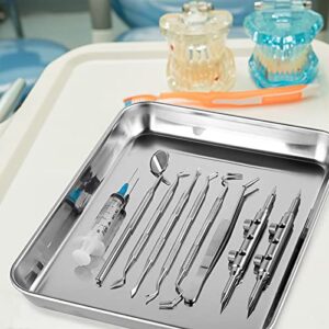 GETTON Stainless Steel Tray, 3Pcs Premium Metal Surgical Medical Tray Organizer Containers for Tattoo Tool Bathroom Lab Instrument Supplies Dental Tools Kitchen Baking, 10.5 × 8 × 1 Inch(GETTON)