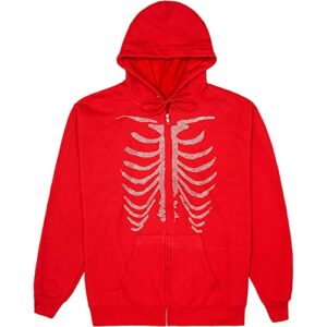 BSUNSOMEM Halloween Skeleton Print Oversized Zip Up Hoodie Sweatshirt for Women Teen Girls Y2k Gothic Harajuku Pullover(Red 3,Small)