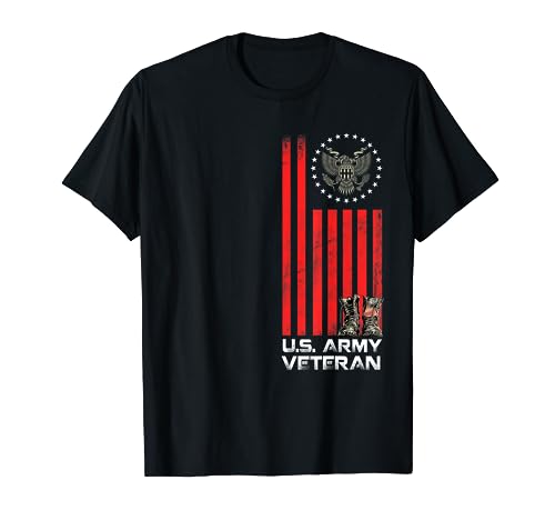 Proud US Army Veteran USA Flag, Army Boots And America Flag T-Shirt