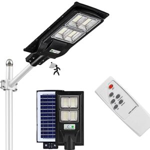 fdsag 200watt solar street lights, 6500k 35000lm led outdoor street light dusk to dawn, led wide angle lamp ip67 waterproof with motion sensor and remote control, for parking lot, yard, etc