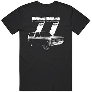 1977 k5 blazer front three quarter view with model year t shirt xl black