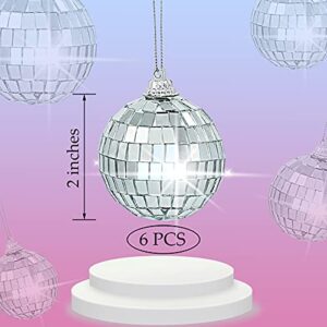 Gondiane 6 Pcs 2 Inches Disco Ball Ornaments Silver Mirror Balls for Christmas Tree Wedding Party Decoration