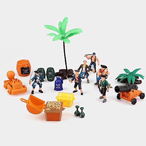 kramow Pirate Action Figures Play Set,Educational Toys Bucket of Pirate Toy with Boat,Treasure Chest,Cannons,Octopus,Pirate Ship and Other Accessories,War Game Toys for Boys and Kids