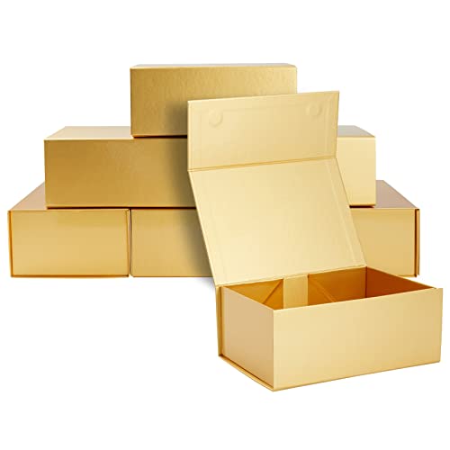 Stockroom Plus 6 Pack Magnetic Gift Boxes with Lids, 9.5 x 7 x 4 Inches for Birthday, Wedding, Groomsman and Bridesmaid Proposal Box (Gold)