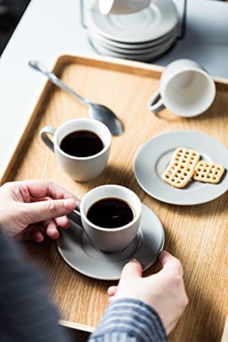 YHOSSEUN Porcelain Espresso Cups Set and Metal Stand 3 OZ Demitasse Cup For Coffee Shot, Mugs for Latte, Cafe Mocha, Cappuccino, and Tea, Serve for 6 Gray