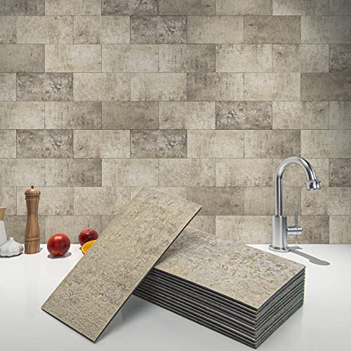 Art3d 102-Piece Peel and Stick Wall Tile for Kitchen Backsplash, Bathroom, Fireplace, 3in. × 6in. Stick on Subway Tile Stone Beige