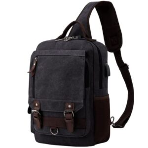 leaper canvas messenger bag anti-theft crossbody bags sling bag with usb black, xl