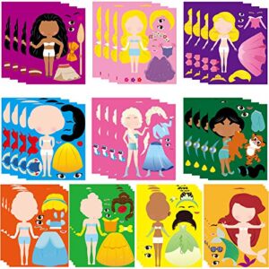 40 pcs princess dress-up make your own face stickers, diy face stickers for kids make a face sticker kids craft game for princess birthday party supplies