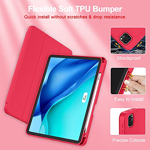 ZryXal New iPad Pro 11 Inch Case 2022(4th Gen)/2021(3rd Gen)/2020(2nd Gen) with Pencil Holder,Smart iPad Case [Support Touch ID and Auto Wake/Sleep] with Auto 2nd Gen Pencil Charging (Red)