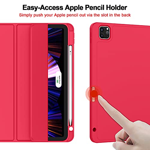 ZryXal New iPad Pro 11 Inch Case 2022(4th Gen)/2021(3rd Gen)/2020(2nd Gen) with Pencil Holder,Smart iPad Case [Support Touch ID and Auto Wake/Sleep] with Auto 2nd Gen Pencil Charging (Red)