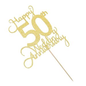 Wedding 50th Anniversary Cake Topper - Wedding Anniversary Party Decoration, Premium Gold Sequins, Happy 50th Anniversary, 50th Wedding Anniversary Cake Decoration.