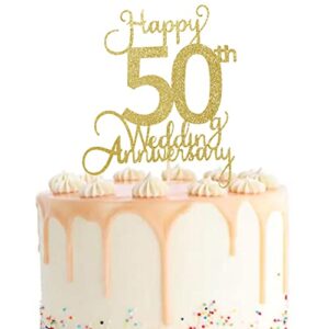 Wedding 50th Anniversary Cake Topper - Wedding Anniversary Party Decoration, Premium Gold Sequins, Happy 50th Anniversary, 50th Wedding Anniversary Cake Decoration.