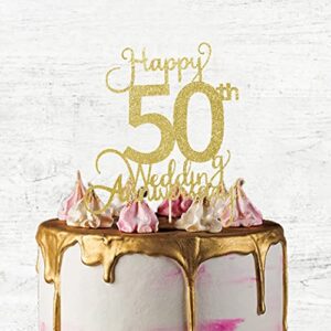 Wedding 50th Anniversary Cake Topper - Wedding Anniversary Party Decoration, Premium Gold Sequins, Happy 50th Anniversary, 50th Wedding Anniversary Cake Decoration.