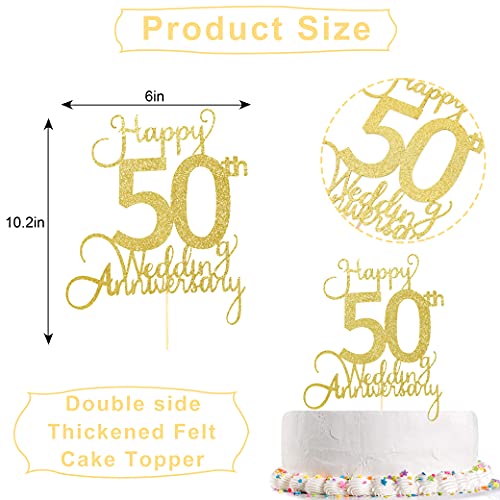 Wedding 50th Anniversary Cake Topper - Wedding Anniversary Party Decoration, Premium Gold Sequins, Happy 50th Anniversary, 50th Wedding Anniversary Cake Decoration.