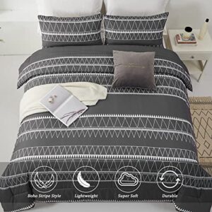 Dark Grey Comforter Set King, Reversible Gray Boho Triangle Bedding Comforter Set for King Bed - 3 Pieces (1 Comforter + 2 Pillowcases), Lightweight Microfiber Bedding Set 104"x 90"