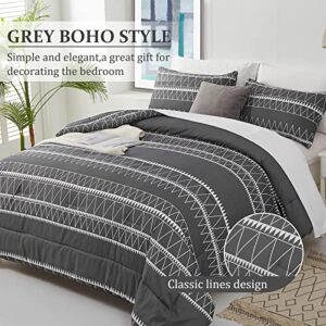 Dark Grey Comforter Set King, Reversible Gray Boho Triangle Bedding Comforter Set for King Bed - 3 Pieces (1 Comforter + 2 Pillowcases), Lightweight Microfiber Bedding Set 104"x 90"