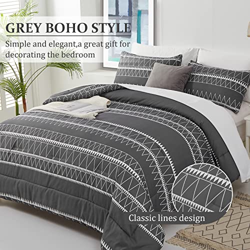 Dark Grey Comforter Set King, Reversible Gray Boho Triangle Bedding Comforter Set for King Bed - 3 Pieces (1 Comforter + 2 Pillowcases), Lightweight Microfiber Bedding Set 104"x 90"