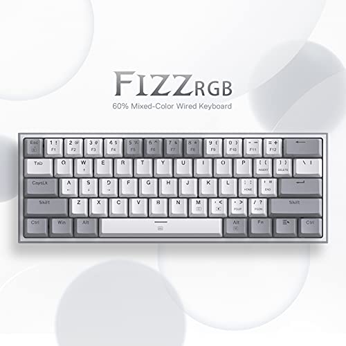 Redragon K617 Fizz 60% Wired RGB Gaming Keyboard, 61 Keys Compact Mechanical Keyboard w/White and Grey Color Keycaps, Linear Red Switch, Pro Driver/Software Supported