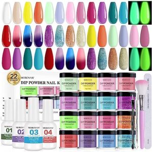 morovan dip powder nail kit: 30 pcs dip nails powder starter kit with 22 colors dipping powder - all seasons nail dip powder kit for nail art manicure dip powder liquid set