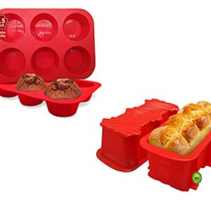 Walfos 2 Piece Silicone Loaf Pan Set and 2 Piece Silicone Texas Jumbo Muffin Pan Set- Non-Stick Silicone, Just PoP Out ! Food Grade and BPA Free !