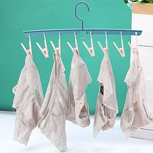 prettDliJUN Multiuses Clothing Socks Hanger with 8 Clips Antiskid Space Saving Closet Organizer Drying Rack