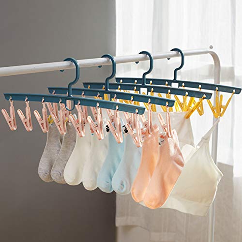 prettDliJUN Multiuses Clothing Socks Hanger with 8 Clips Antiskid Space Saving Closet Organizer Drying Rack