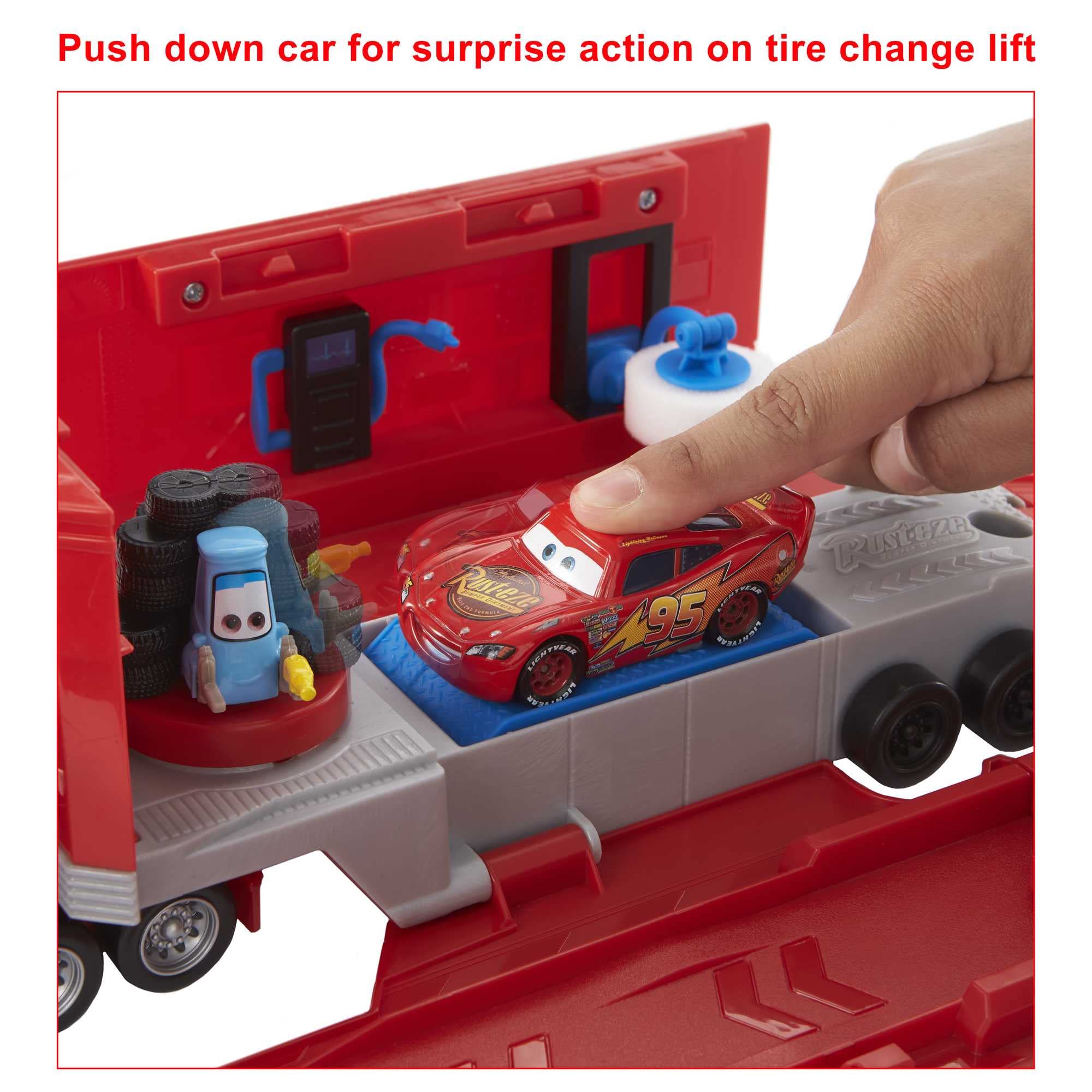 Mattel Disney Cars Toys Transforming Mack Playset, 2-in-1 Toy Truck & Tune-Up Station with Launcher, Lift & More