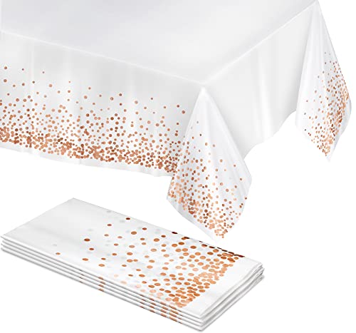 Prestee Rose/Gold Tablecloths, 4pk, 54"x108" | Gold Dot Disposable Tablecloths | Plastic Tablecloth | Rose Tablecloths | Plastic Table Cover | Paper Tablecloths for BBQ, Party, Fine Dining, Wedding