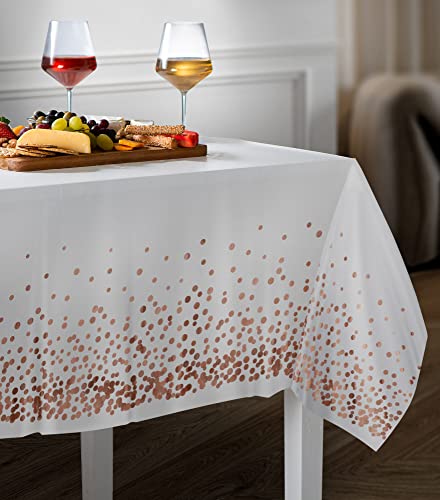 Prestee Rose/Gold Tablecloths, 4pk, 54"x108" | Gold Dot Disposable Tablecloths | Plastic Tablecloth | Rose Tablecloths | Plastic Table Cover | Paper Tablecloths for BBQ, Party, Fine Dining, Wedding