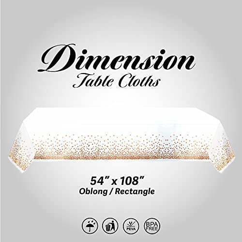 Prestee Rose/Gold Tablecloths, 4pk, 54"x108" | Gold Dot Disposable Tablecloths | Plastic Tablecloth | Rose Tablecloths | Plastic Table Cover | Paper Tablecloths for BBQ, Party, Fine Dining, Wedding