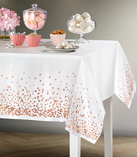 Prestee Rose/Gold Tablecloths, 4pk, 54"x108" | Gold Dot Disposable Tablecloths | Plastic Tablecloth | Rose Tablecloths | Plastic Table Cover | Paper Tablecloths for BBQ, Party, Fine Dining, Wedding