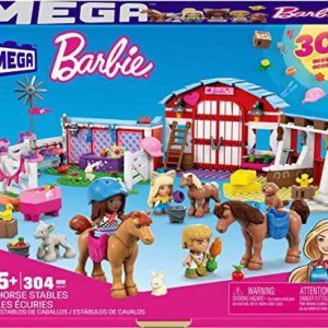 Mega Barbie Pets Horse Toy Building Set with 3 Micro-Dolls and Accessories, 9 Pets, Easy-to-Build Horse Stables Playset,