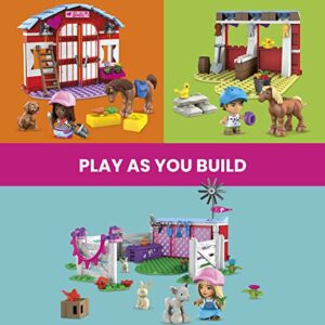 Mega Barbie Pets Horse Toy Building Set with 3 Micro-Dolls and Accessories, 9 Pets, Easy-to-Build Horse Stables Playset,