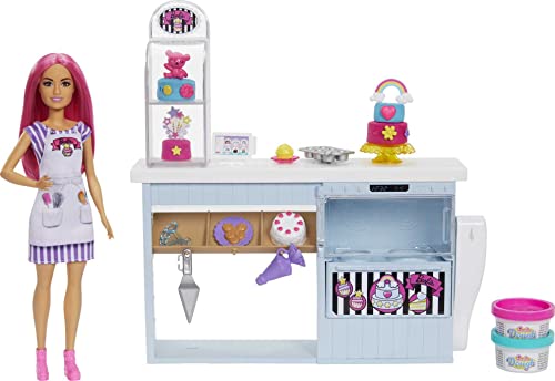 Barbie Bakery Doll & Playset with Pink-Haired Petite Doll, Baking Station, Cake-Making Molds & Dough & 20+ Accessories