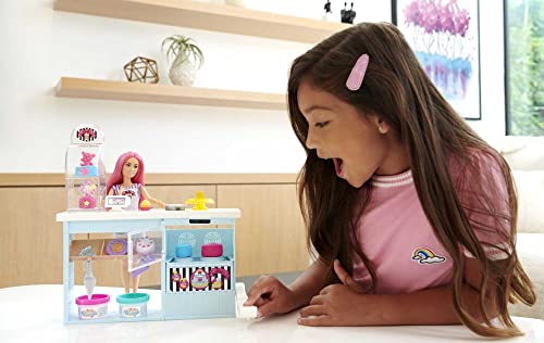 Barbie Bakery Doll & Playset with Pink-Haired Petite Doll, Baking Station, Cake-Making Molds & Dough & 20+ Accessories