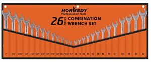 horusdy 26-piece wrench set | combination wrench set with roll-up pouch | sae 1/4” - 1” and metric 8mm - 24mm wrench set metric and standard