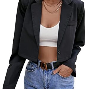 Milumia Women's Collarless Work Office Business Casual Cropped Blazer Jacket Black Small