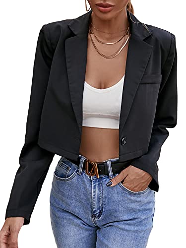 Milumia Women's Collarless Work Office Business Casual Cropped Blazer Jacket Black Small