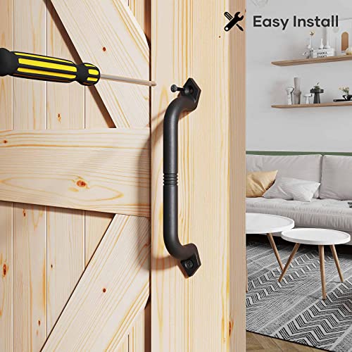 EaseLife 10" Barn Door Pull Handle,Rustic Black Cast Iron Grab,Easy Install