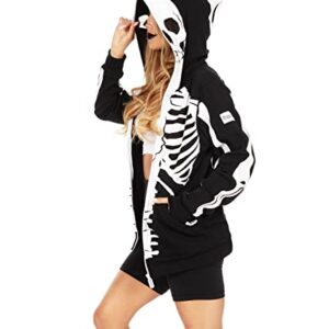 Tipsy Elves Casual Skeleton Hoodie Black White Halloween Costume Size Medium