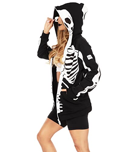 Tipsy Elves Casual Skeleton Hoodie Black White Halloween Costume Size Medium