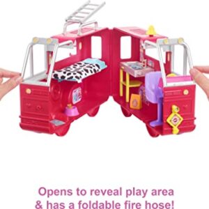 Barbie Chelsea Can Be Doll & Toy Fire Truck Playset with Blonde Small Doll, 2 Pets & 15+ Accessories, Open for Fire Station