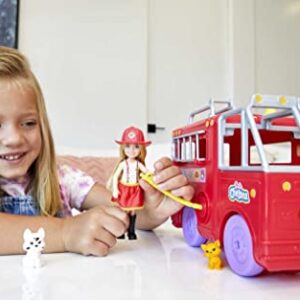 Barbie Chelsea Can Be Doll & Toy Fire Truck Playset with Blonde Small Doll, 2 Pets & 15+ Accessories, Open for Fire Station