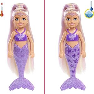 Barbie Color Reveal Rainbow Mermaid Series Chelsea Doll with 6 Surprises, Color Change and Accessories