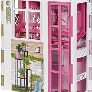 Barbie Doll House with Furniture & Accessories Including Pet Puppy, 4 Play Areas (Kitchen, Loft Bed, Bathroom & Dining Room) Small