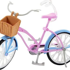 Barbie Doll & Bike Set with Accessories, Blonde in Rainbow Romper with Pink & Blue Bicycle, Helmet, Basket & Water Bottle