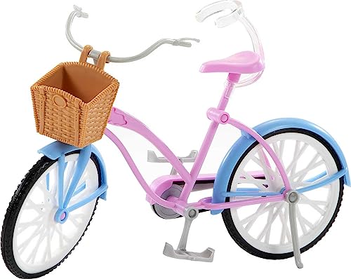 Barbie Doll & Bike Set with Accessories, Blonde in Rainbow Romper with Pink & Blue Bicycle, Helmet, Basket & Water Bottle