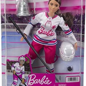 Barbie Hockey Player Fashion Dolll with Curvy Shape & Brunette Hair, Sports Theme with Jersey Helmet & Hockey Accessories